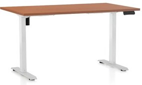 Výškově nastavitelný stůl OfficeTech B, 120 x 80 cm, bílá podnož, třešeň