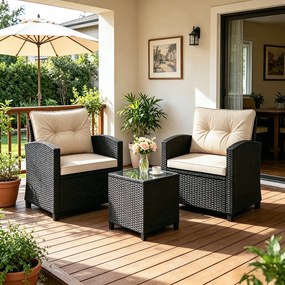 Costway 3 PCS. Ratanová sada Gartenmöbel inkl. 2 Sessel a 1 Beistelltisch
