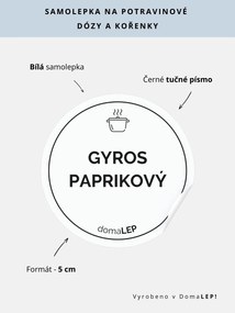 Samolepka na kořenky GYROS PAPRIKOVÝ bílá 5 cm tučné písmo