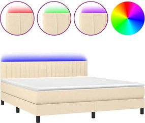 Box spring postel s matrací a LED krémová 180x200 cm textil 3133338