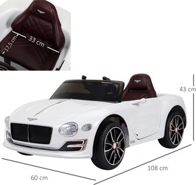 HOMCOM Dětské elektrické autíčko Bentley GT v licenci s dálkovým ovládáním, 2 x 390 motorů, bílé, 108 x 60 x 43 cm, pro děti | Aosom.de