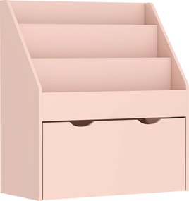 AIYAPLAY dětský regál pro víceúčelové ukládání knih s 3 policemi a jednou zásuvkou, 62,5D x 30Š x 70V cm, růžový