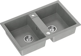 Šedý dvoukomorový kuchyňský granitový dřez QUADRON DENZEL 120 bez baterie