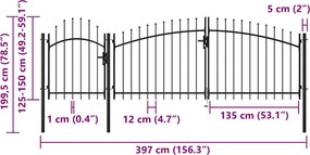 Zahradní branka Woerden ocel 1,5 x 4 m černá 144364