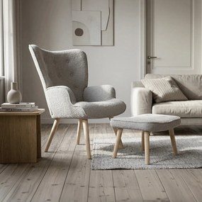 Relaxační křeslo ušák s podnožkou RENI - šedá látka bouclé