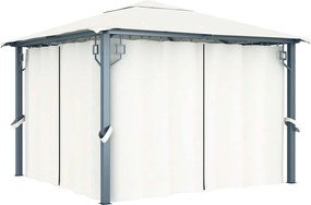 Altán se závěsy a světelnými LED řetězy 3 x 3 m krémový hliník 3070332