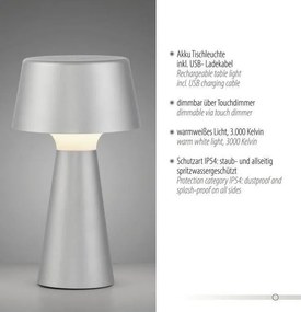 LD 19260-21 ABERA LED stolní lampa na baterie stříbrná dotykový stmívač IP54 USB vnitřní i venkovní použití 3000K - JUST LIGHT