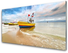 akrylový obraz Loďky Pláž Moře Krajina 125x50 cm