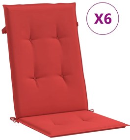vidaXL Podušky na židli vysoké opěradlo 6 ks červené 120x50x3cm textil