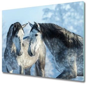 Skleněná krájecí deska Šedé koně v zimě