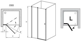 Ravak Sprchové dveře dvoudílné bílé,     CSD2-110  TRANSPARENT   0QVDC100Z1 Profil: Satin, Sklo: Hladké čiré CSD2-110   TRANSPARENT