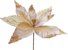 Bílo-zlatá dekorace květina vánoční hvězda Poinsettia - Ø 44*37 cm
