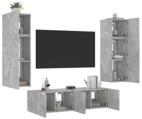 6dílná obývací stěna s LED betonově šedá kompozitní dřevo