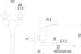Mereo Mereo, Dřezová nástěnná baterie, Sonáta, s ramínkem plochým rovným 210 mm, chrom, CB302AN