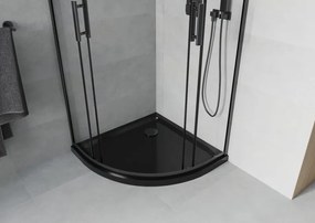 Mexen Rio, čtvrtkruhový sprchový kout 90 x 90 cm, 6mm čiré sklo, černý profil + černá sprchová vanička, 863-090-090-70-00-4170B