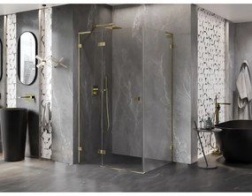 Mexen Lunar, L sklápěcí sprchový kout levý 100 x 80 cm, 8mm čiré sklo, zlatý profil, 834L-100-080-50-00-L