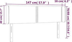 Čelo postele s LED tmavě šedé 147 x 16 x 78/88 cm textil 3123095