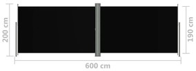 Zatahovací boční markýza černá 200 x 600 cm,  318006