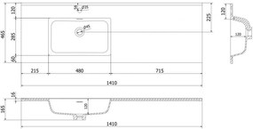 Mexen Otis, umyvadlo na zapuštění 141 x 46,5 cm, levé, bílá matná, 25181401L