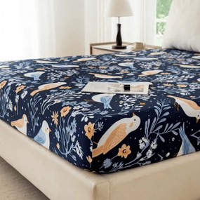 Prostěradlo z mikrovlákna DENIM BIRDS modré 90x200 cm