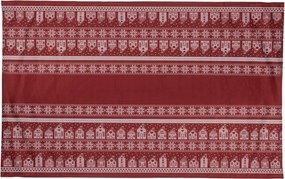 Tmavě červený zimní ubrus s domky a vločkami - 140*220 cm