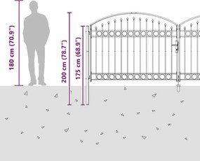 Plotová brána ASSEN dvoukřídlé dveře s klenutým vrškem ocel 400 x 150 cm 143094