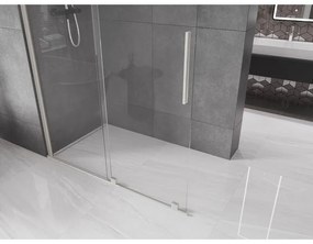 Mexen Velar, sprchová zástěna s posuvnými dveřmi Walk-in 150 x 200 cm, 8mm čiré sklo, broušená ocel, 871-150-000-03-97