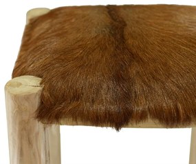 Barová stolička pravá kůže a masivní teak - Default Title