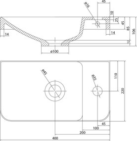 Sapho Zorba umývátko 40 x 22 cm otvor pro baterii vpravo litý mramor bílá ZB402