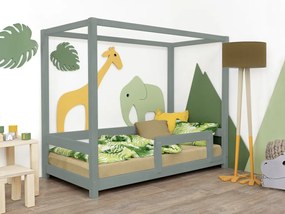 Benlemi Dětská postel s nebesy a bočnicí BUNKY Zvolte barvu: Šalvějová zelená, Zvolte rozměr: 120x180 cm