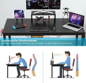 Costway Psací stůl 140 cm s policí na monitor, s držákem na nápoje, háček