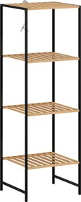 HOMCOM bambusová a ocelová 4patrová stojací police do kuchyně, koupelny, obývacího pokoje a chodby — 36,5 x 33 x 110 cm, přírodní