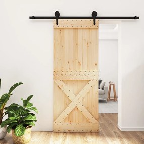Posuvné Dveře S Kováním 85 X 210 Cm Masivní Borové Dřevo Vzor Šedá Kostka