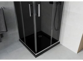 Mexen Rio, čtvercový sprchový kout s posuvnými dveřmi 90 x 90 cm, 5mm šedé sklo, chromový profil + černá sprchová vanička, 860-090-090-01-40-4070