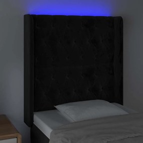 Čelo postele s LED černé 83 x 16 x 118/128 cm samet 3124416