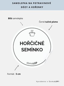 Samolepka na kořenky HOŘČIČNÉ SEMÍNKO bílá 5 cm tučné písmo