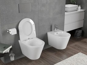 Mexen Rico, závěsná WC mísa 490x360x370 mm, Rimless Tornádo + WC sedátko z duroplastu, bílá lesklá, 30720300T