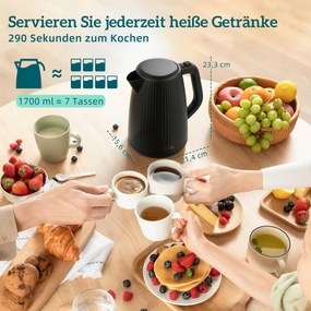 HOMCOM 1,7L rychlovarná konvice a sada 4-dílného toustovače, Vařič vajec pro 6 vajec s kontrolkou Černá