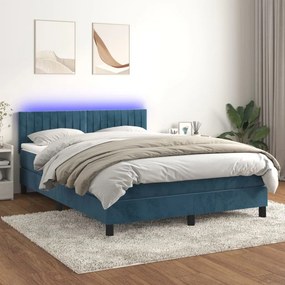 Box spring postel s matrací a LED tmavě modrá 140x200 cm samet 3134529