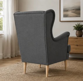 relaxační křeslo, ušák, dřevo/kov/textil, 102x80x66 cm, nohy světlé/šedá, Dekorino ORION