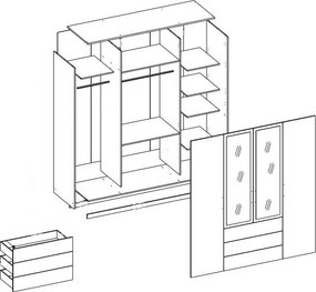 Casarredo - Komfort nábytek Šatní skříň MILO 4-dvéřová