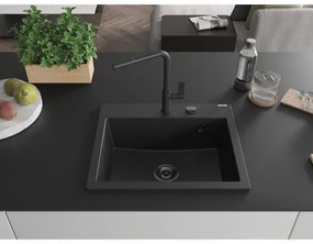 Mexen Oscar, 1-komorový granitový dřez 580x490x205 mm, černá, 6519581000-77-B