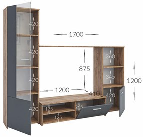 Obývací stěna JUKA šedý grafit/dub craft tabaco