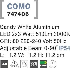 NV 747406 Venkovní nástěnné svítidlo COMO bílý hliník LED 2x3W 3000K 220-240V nastavitelný úhel 0-90st. IP54 - NOVA LUCE