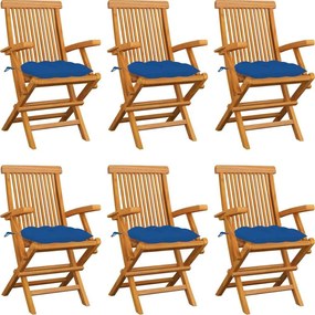 vidaXL Zahradní židle s mi poduškami 6 ks masivní teak [3062558] Barva: Modrá