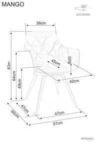 Sametové jídelní křeslo Mango černé