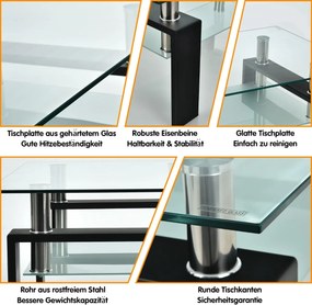Costway Konferenční stolek ze skla, se spodní policí – 99,5 × 59,5 × 44,5 cm