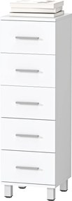 HOMCOM komoda s 5 zásuvkami, úzká moderní úložná skříň do ložnice, předsíně nebo obývacího pokoje, 30 x 95 cm, bílá