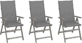 vidaXL Zahradní polohovací židle s poduškami 3 ks masivní akácie [3064738] Barva: Šedá