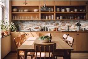 DIMEX | Fototapeta do kuchyně Přírodní kamenná zeď KI-420-303 | 420 x 60 cm | krémová, béžová, hnědá